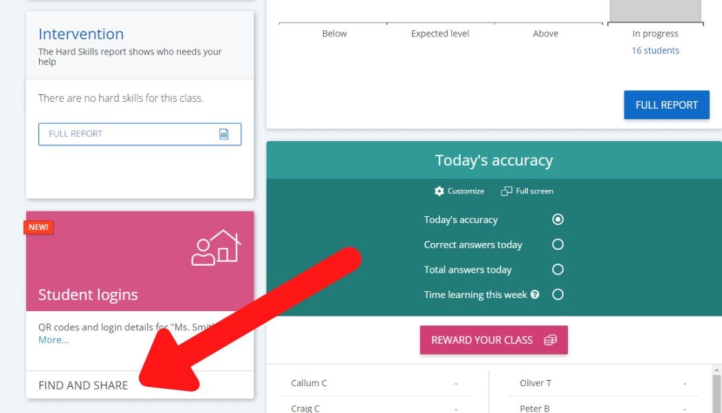 How do I find and share my students' login details?